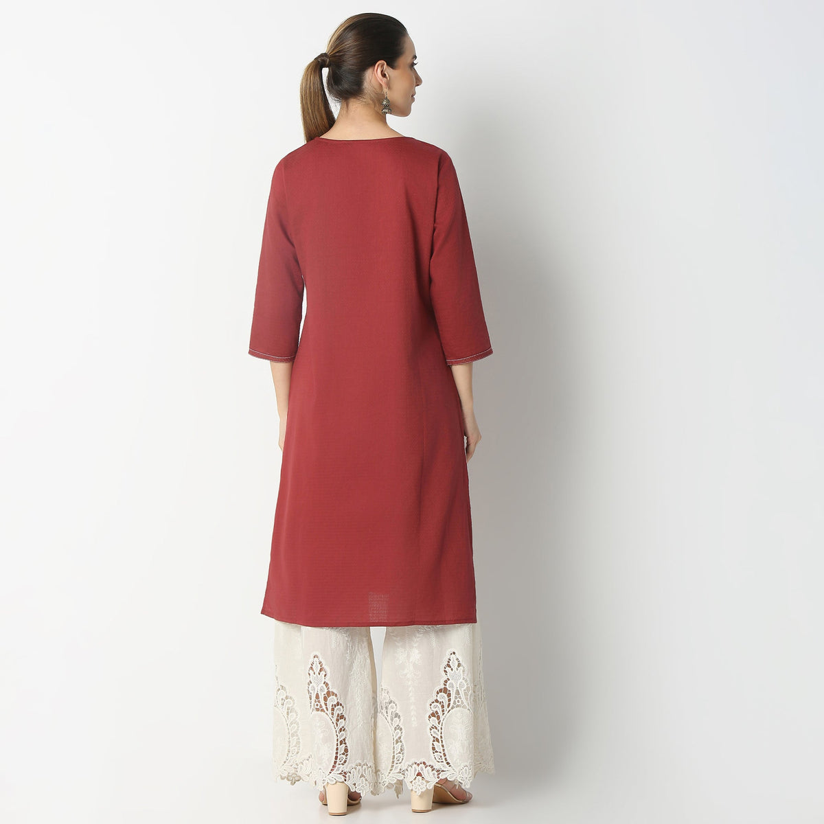 Embroidered Below Knee Straight Table Kurta