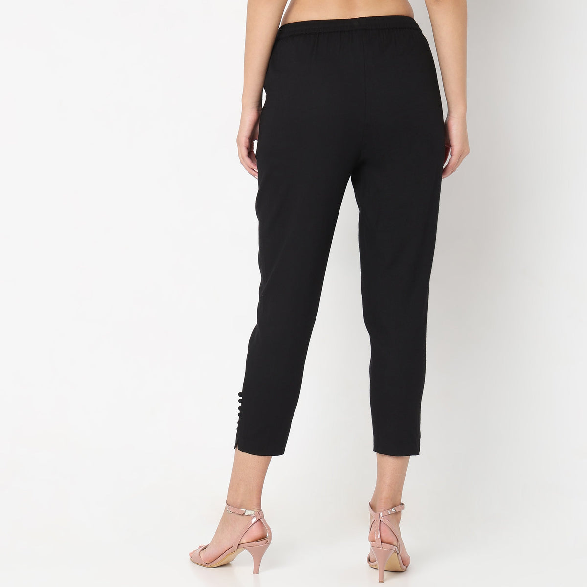 Slim Fit Solid Mid Rise Ethnic Pants