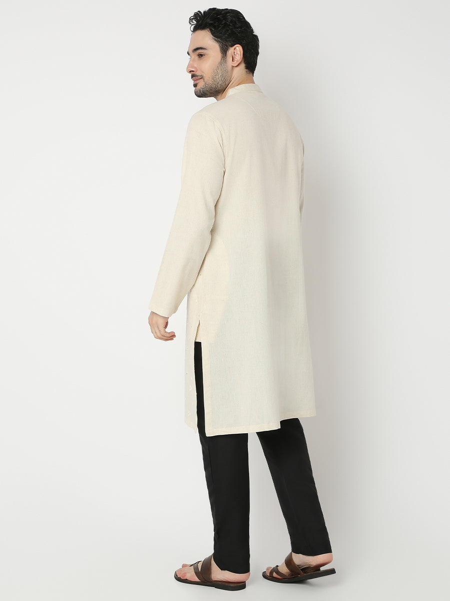 Straight Fit All Over Embroidered Full Sleeve Kurta