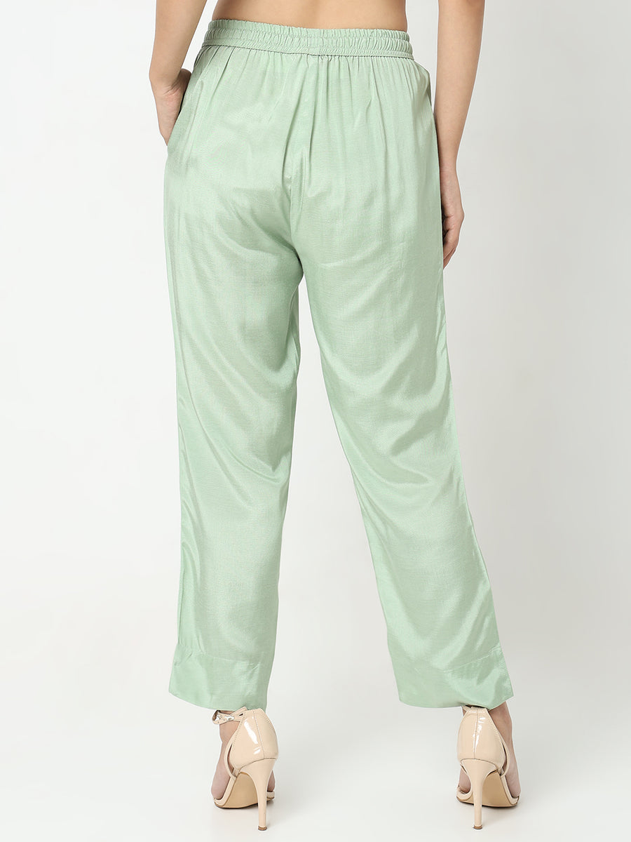 Slim Fit Solid Mid Rise Ethnic Pants